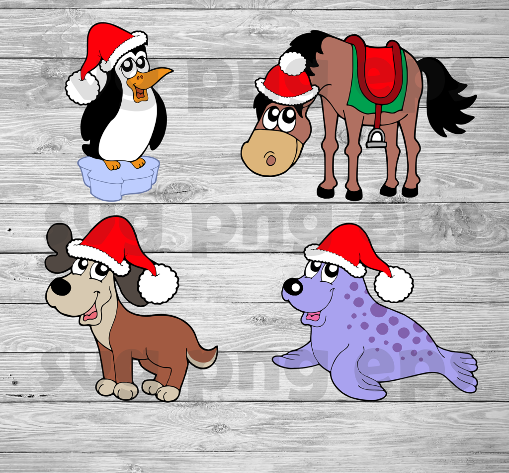 Christmas Animal Svg Bundle, Animal Santa Svg