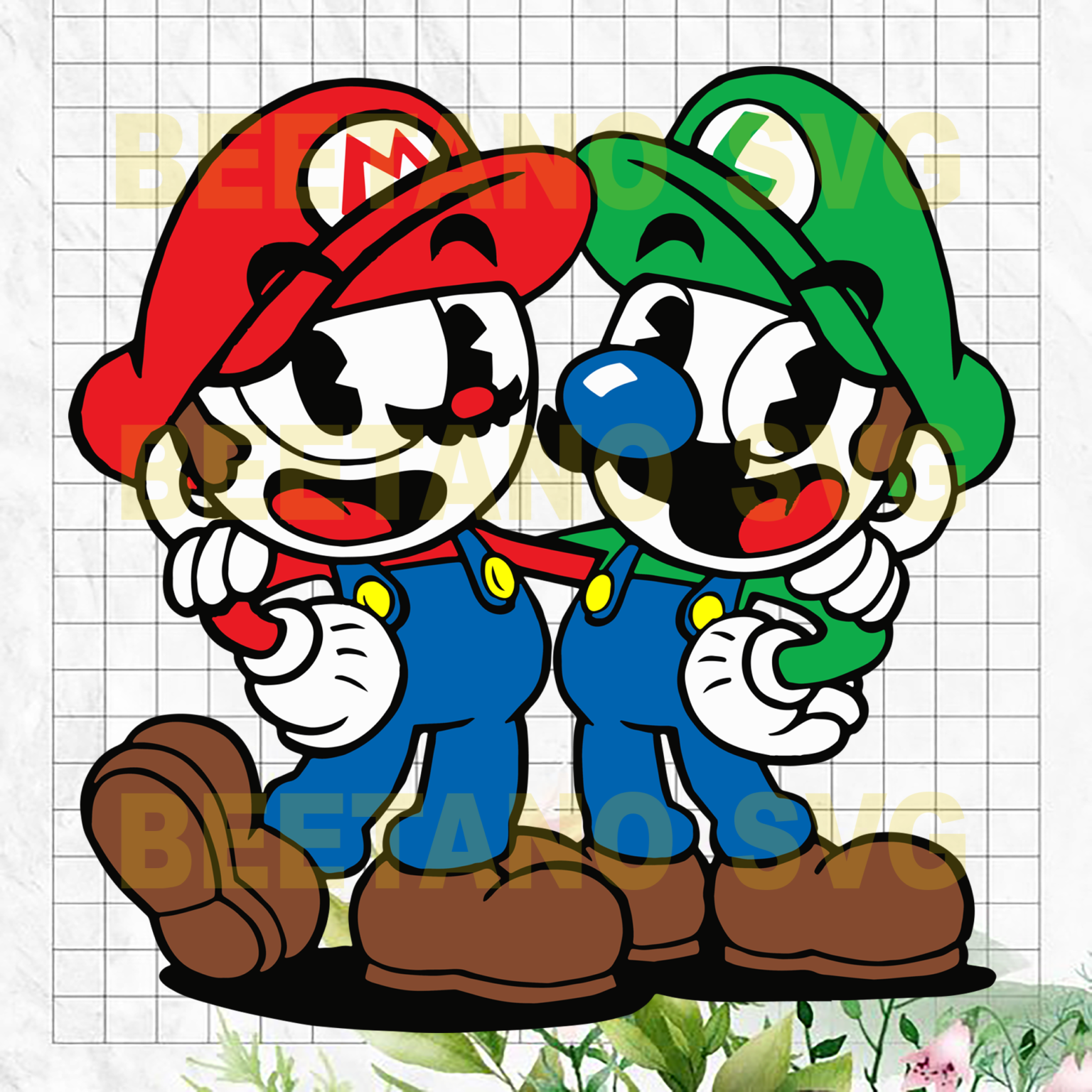 Super Cuphead and Mugman Svg, Super mario SVG, DXF, EPS, PNG Instant ...
