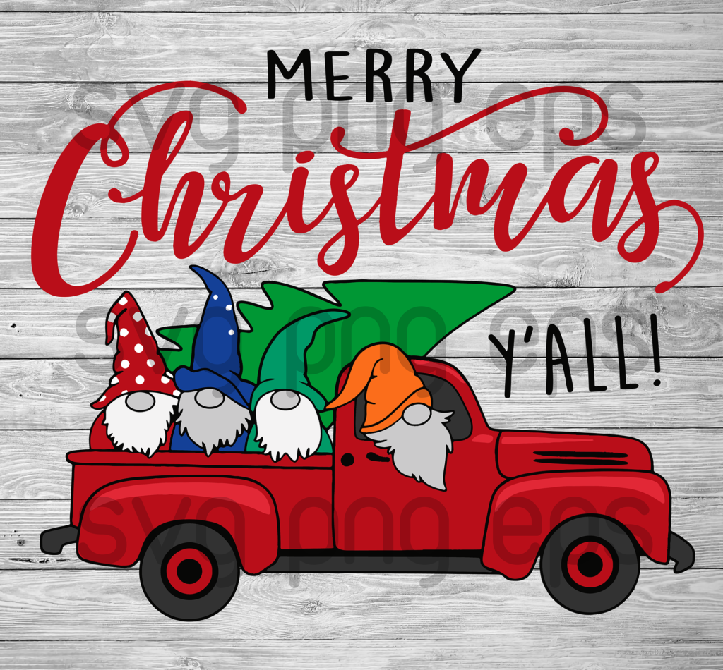 Merry christmas Y'all gnome SVG, gnome truck car SVG