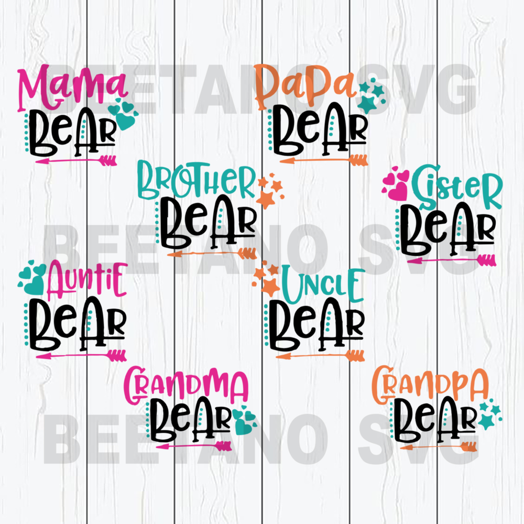 Family Bear Bundle SVG, Mama Bear SVG, Papa Bear SVG, Grandma Bear SVG