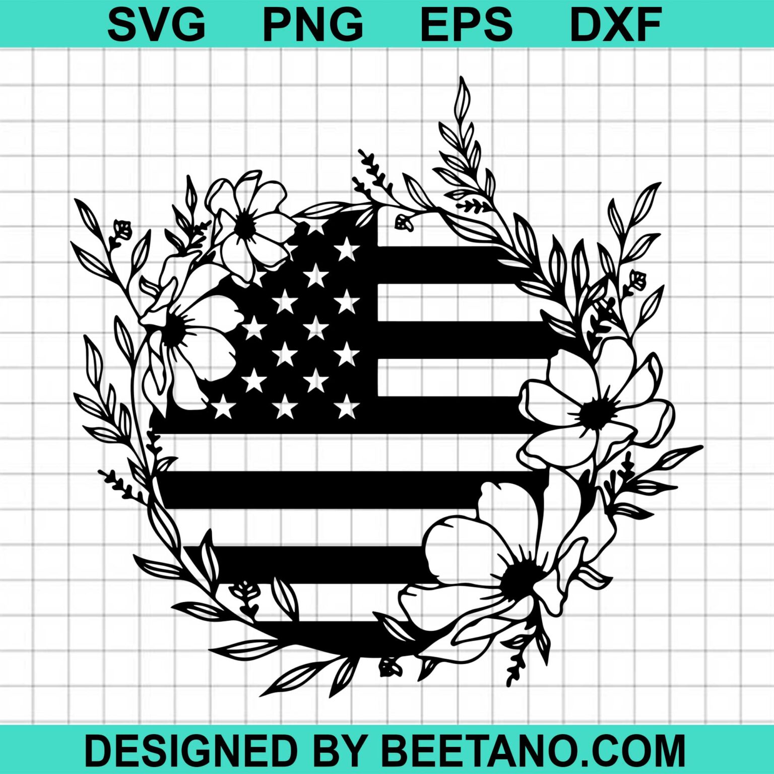 American Flag Flower Wreath SVG, Us Flag SVG, 4th Of July Floral Wreath SVG