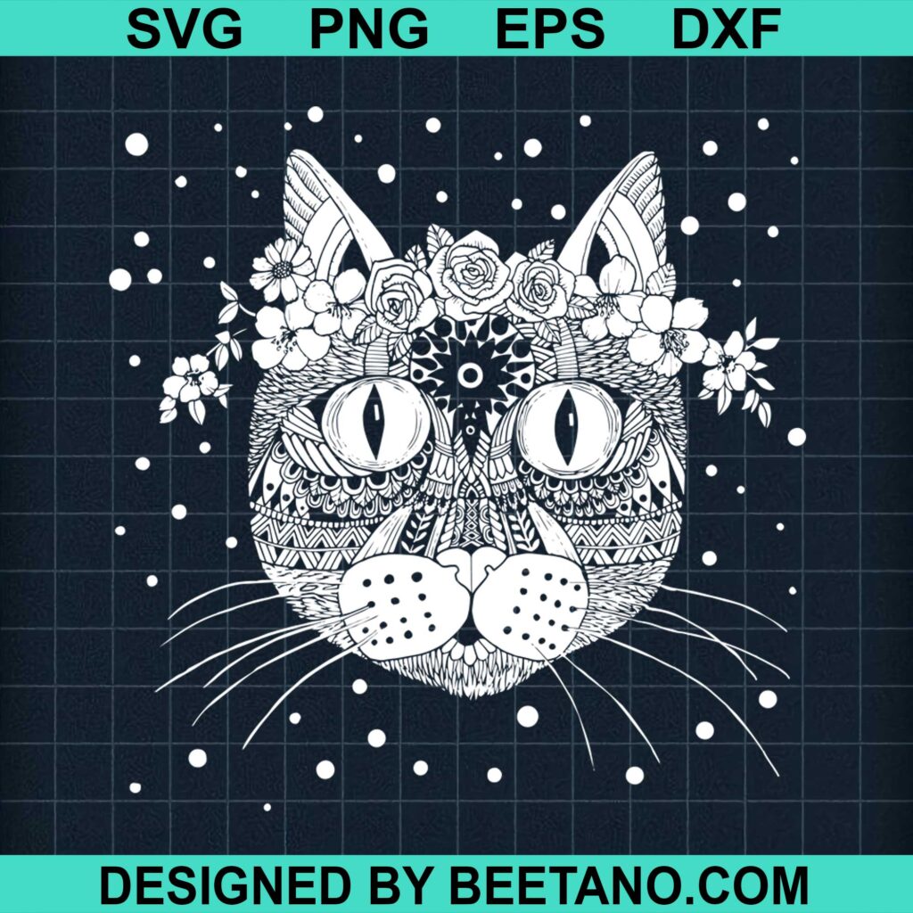 Mandala cat face SVG, Cat mandala SVG cut file for cricut silhouette