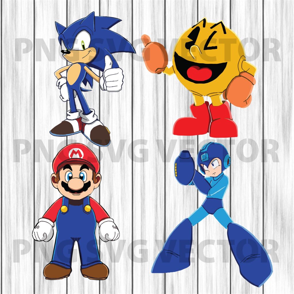 Mario sonic pacman svg, sonic svg, pacman svg, mario svg