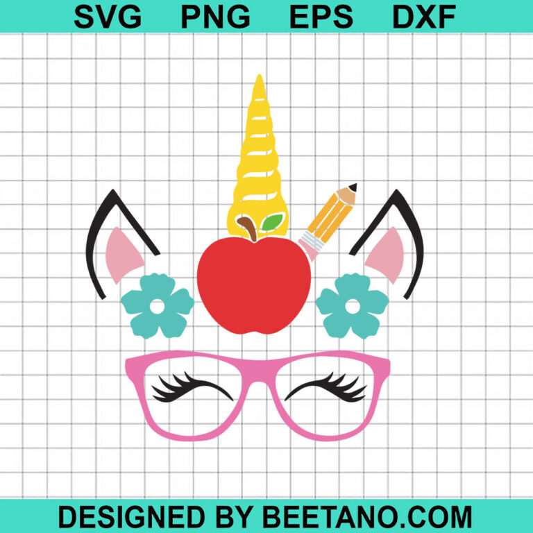Unicorn face school SVG, Back to school unicorn SVG, Unicorn student SVG