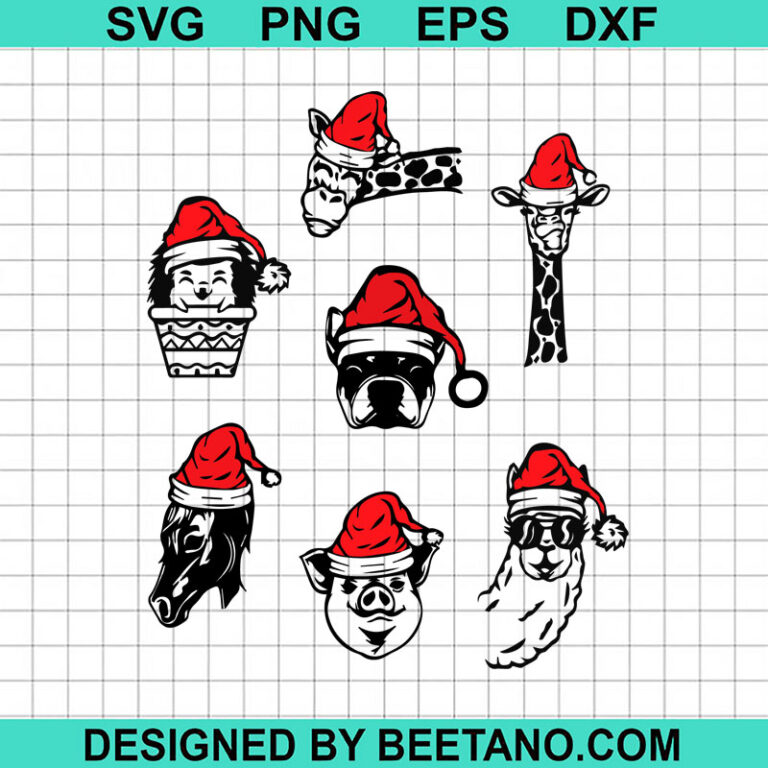 Animals With Santa Hat SVG, Christmas Animals SVG, Christmas Bundle SVG