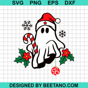 Cute Ghost With Christmas Hat SVG, Spooky Christmas SVG, Santa Ghost SVG