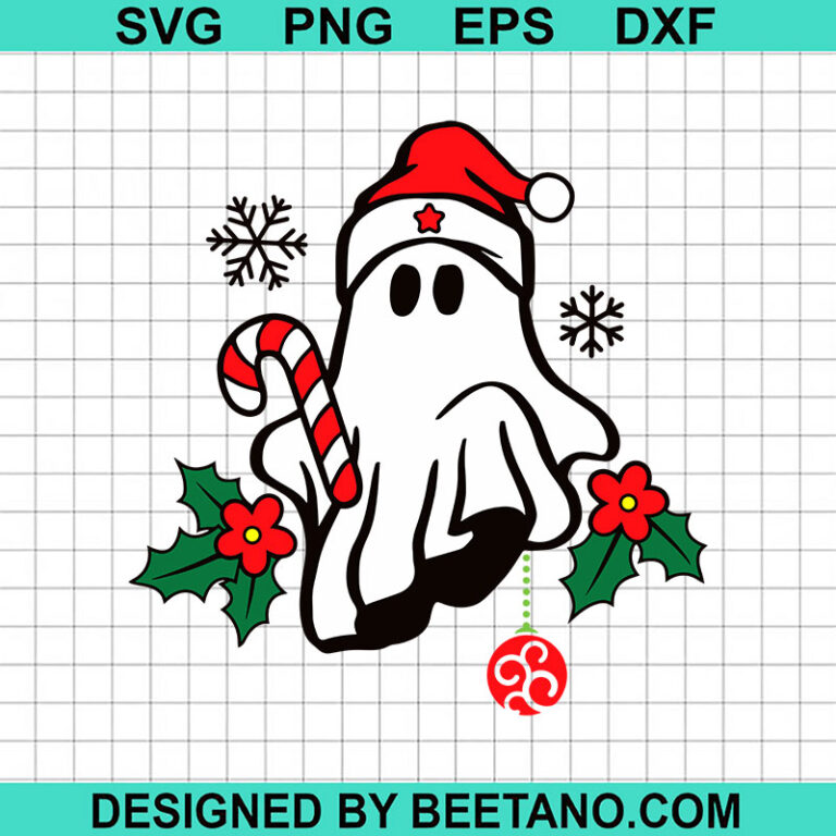 Cute Ghost With Christmas Hat SVG, Spooky Christmas SVG, Santa Ghost SVG