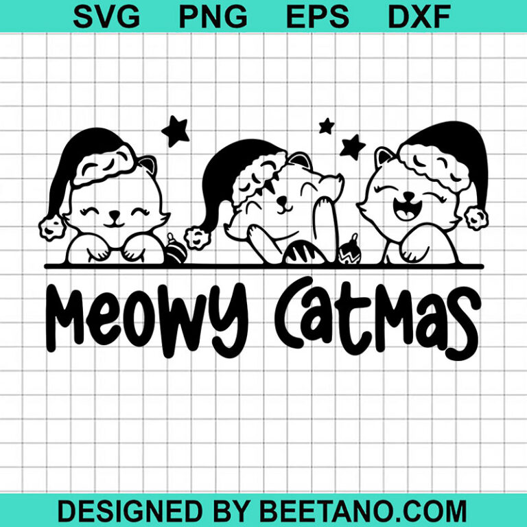 Meowy Catmas SVG, Cat Merry Christmas SVG, Cute Santa Hat SVG