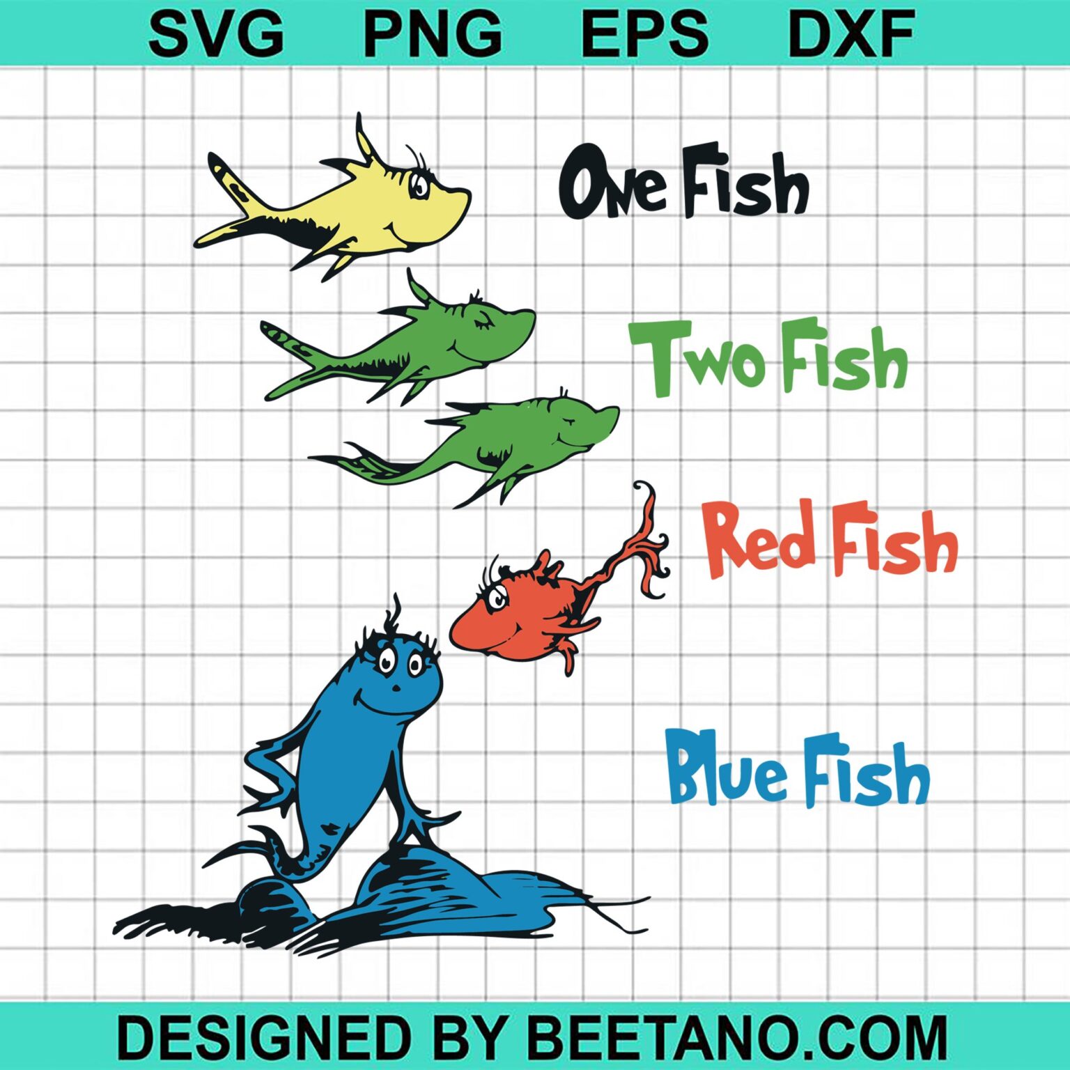 DR seuss One fish red fish blue fish SVG, Dr Seuss Day SVG, Cat in the ...