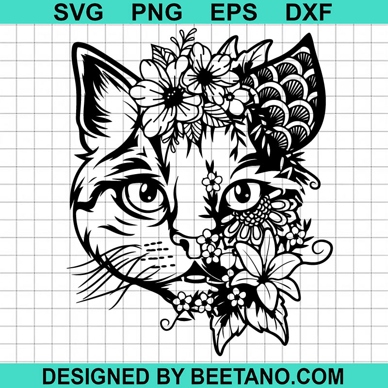 Floral Cat Face Svg Haft Floral Haft Cat Face Svg Cat Mama Svg