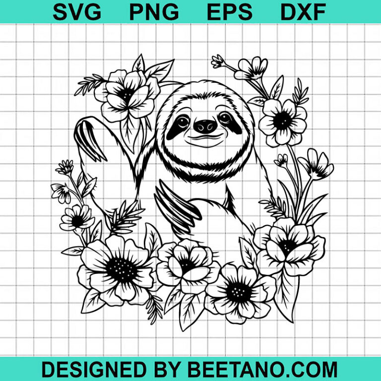 Sloth With Floral SVG, Animal Floral SVG, Cute Sloth Lover SVG, Sloth ...