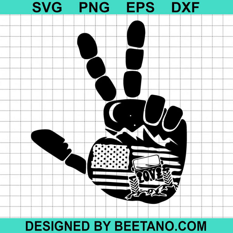 Peace Hand Sign American Offroad SVG, Off Road Mountain SVG, Jeep Hand ...