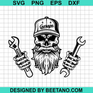 Mechanic Skull SVG, Handyman Skull SVG, Bearded Skull Mechanic Tools SVG
