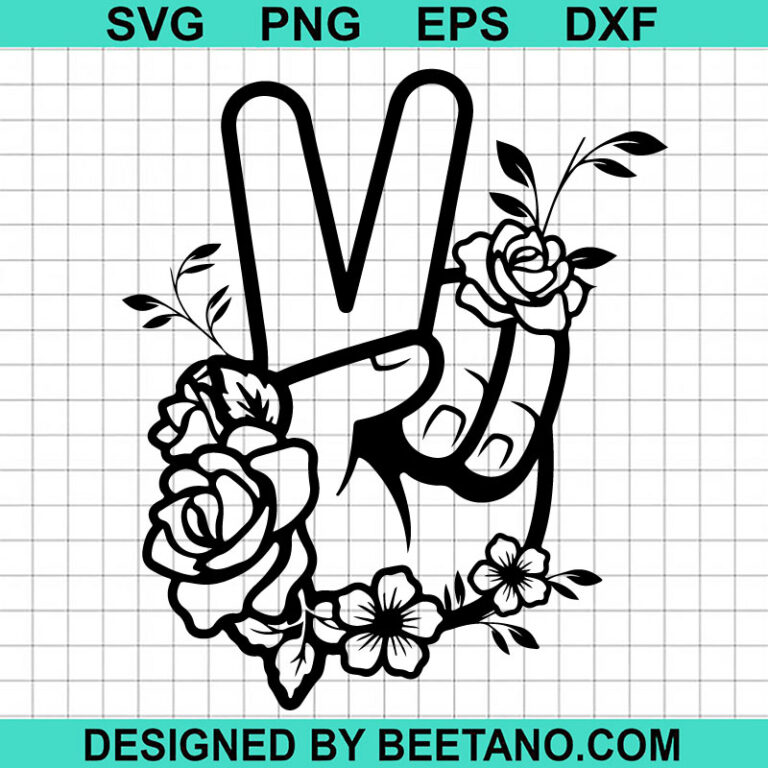 Floral Peace Hand Sign SVG, Hippie Hand SVG, Flower Hand SVG