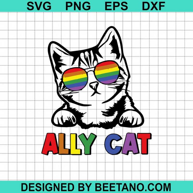 Ally Cat Rainbow Gay SVG, LGBT Cat Sunglasses SVG, Rainbow Gay Kitten SVG