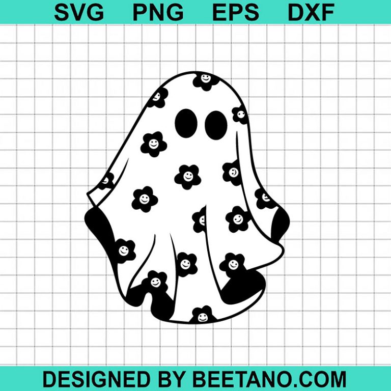 Cute Floral Ghost SVG, Ghost Smiley Face SVG, Halloween Trick Or Treat ...